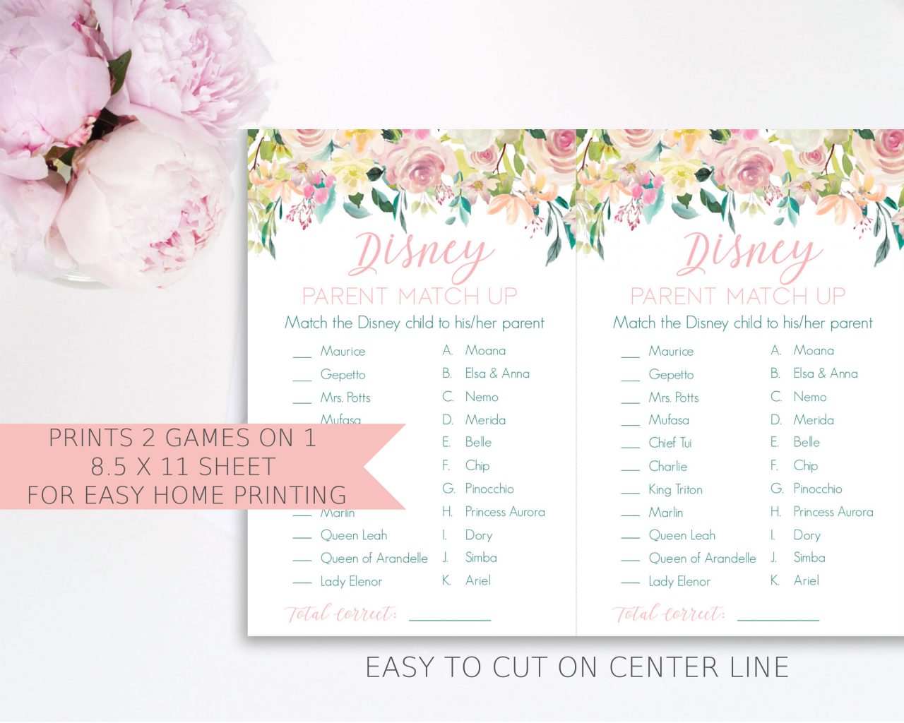 Baby Shower Disney Parent Match Game - Just Simply Mom Designs