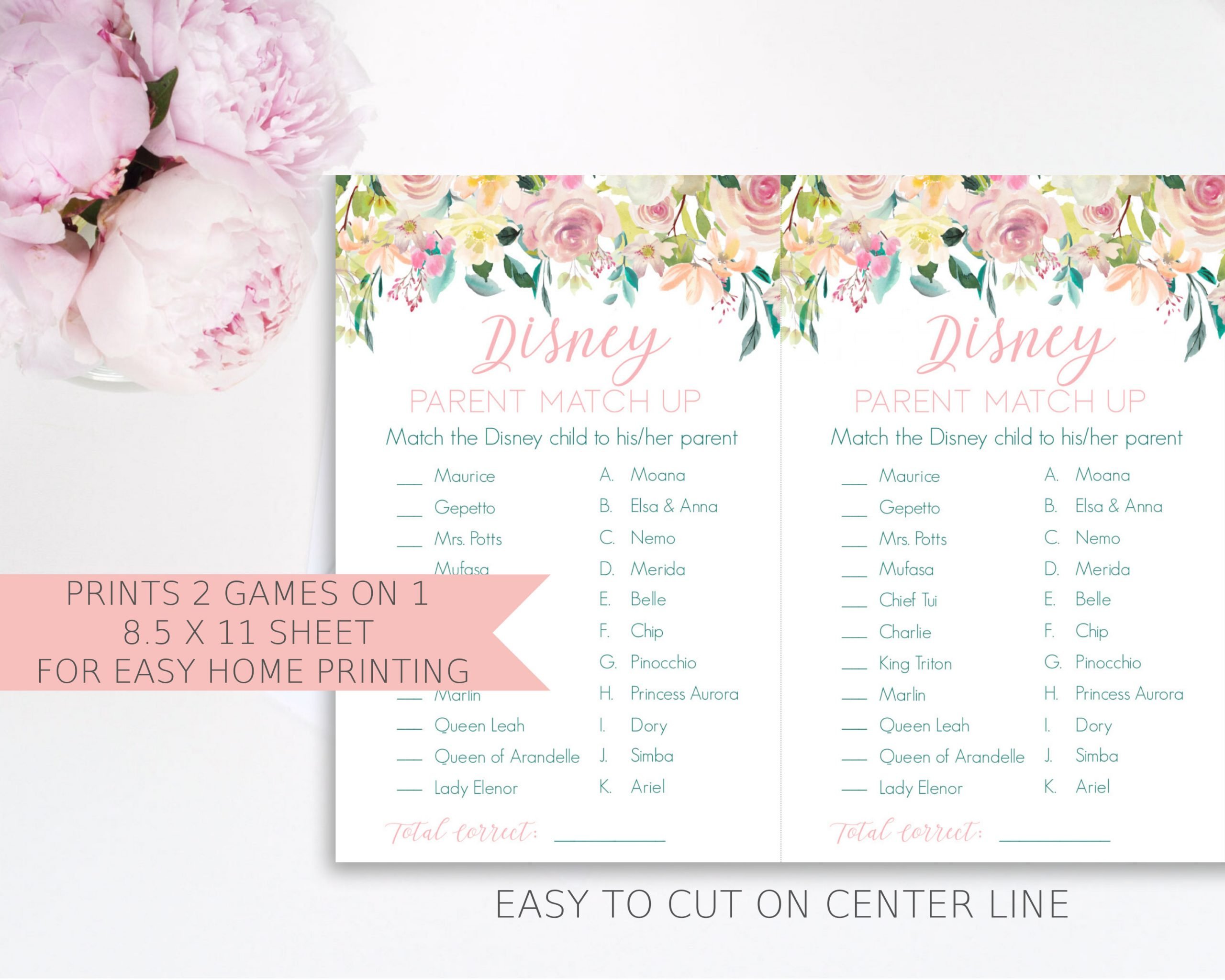 Baby Shower Disney Parent Match Game - Just Simply Mom Designs