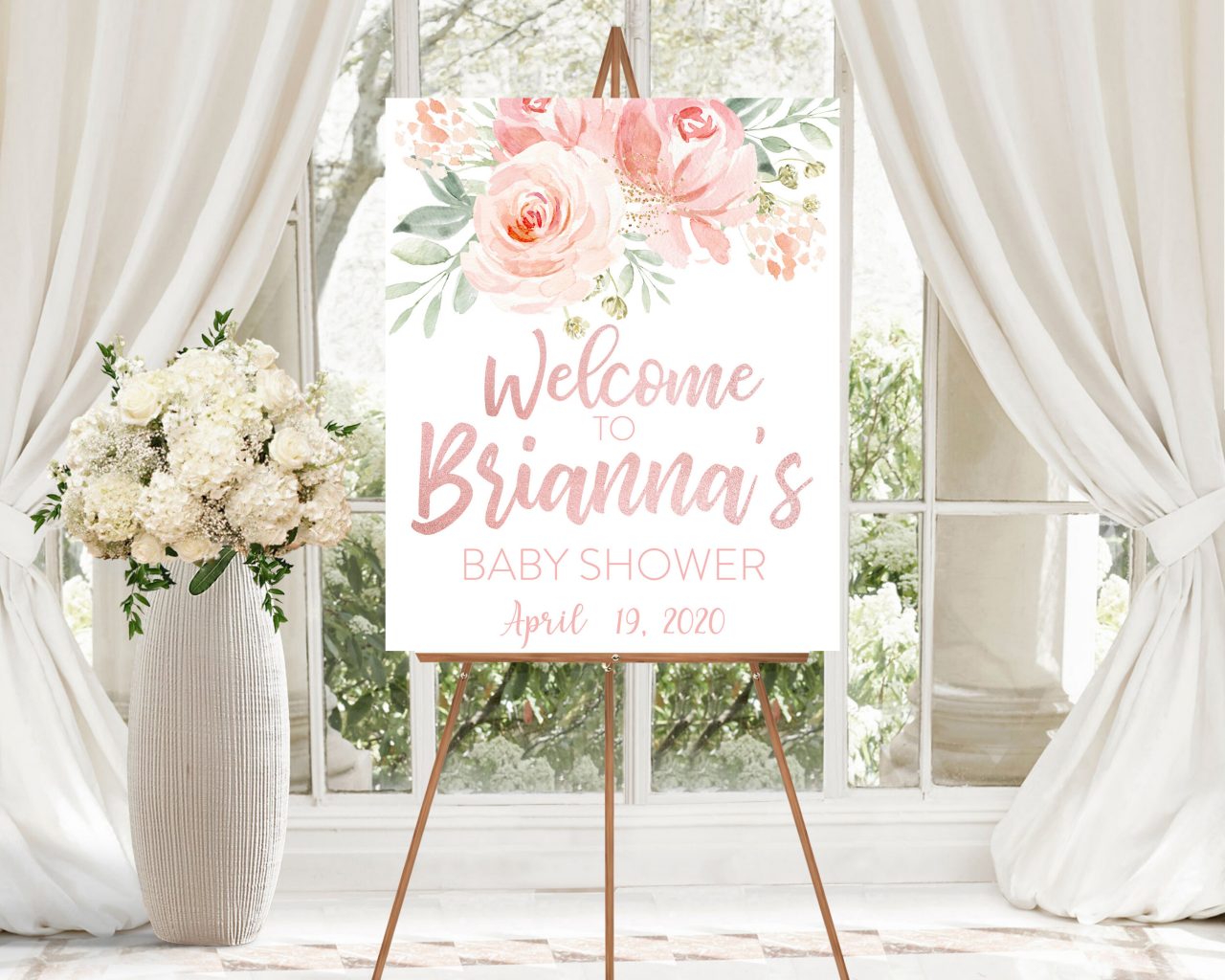 Blush Pink Baby Shower Welcome Sign Printable - Just Simply Mom Designs