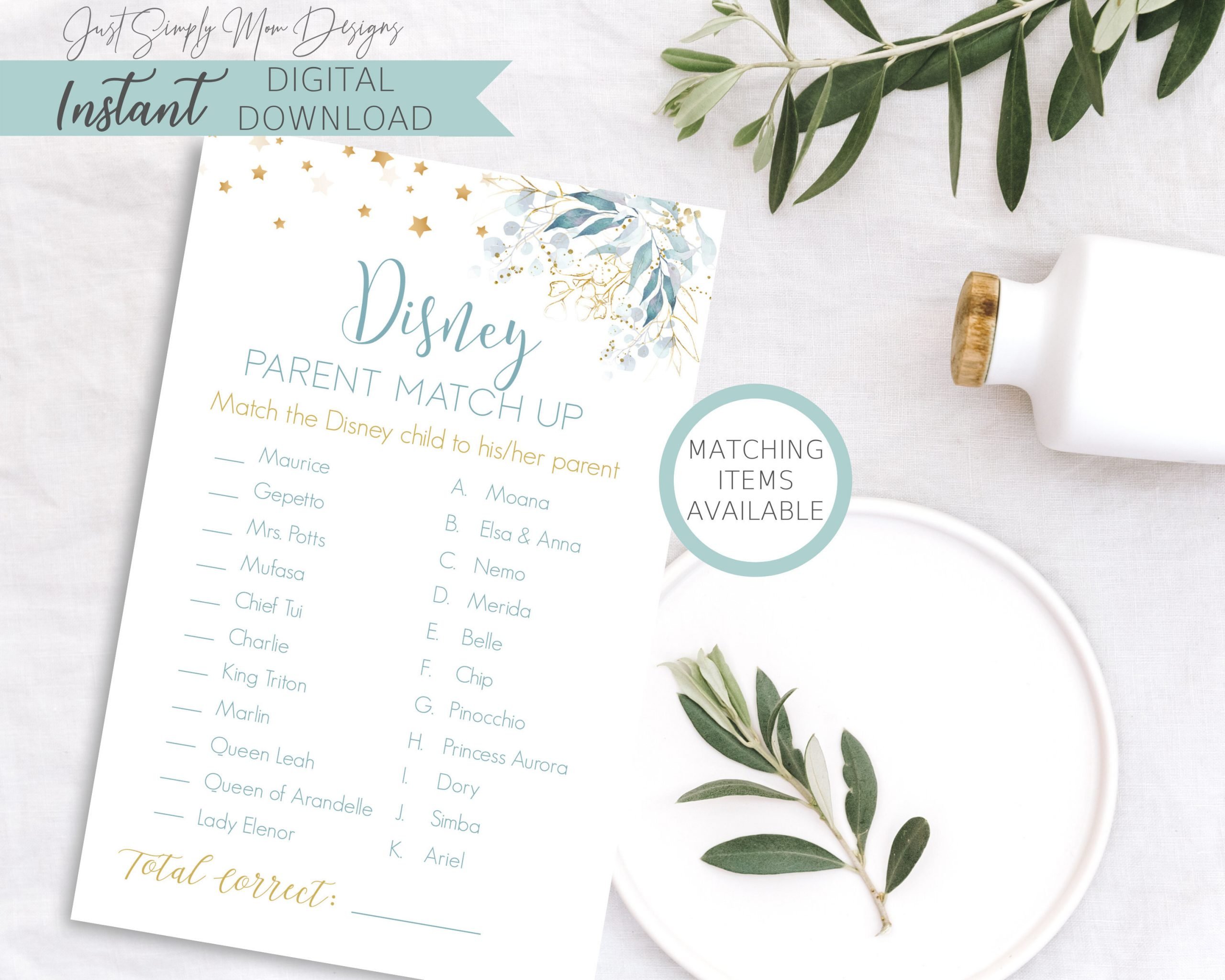Printable Baby Shower Disney Match Game - Just Simply Mom Designs