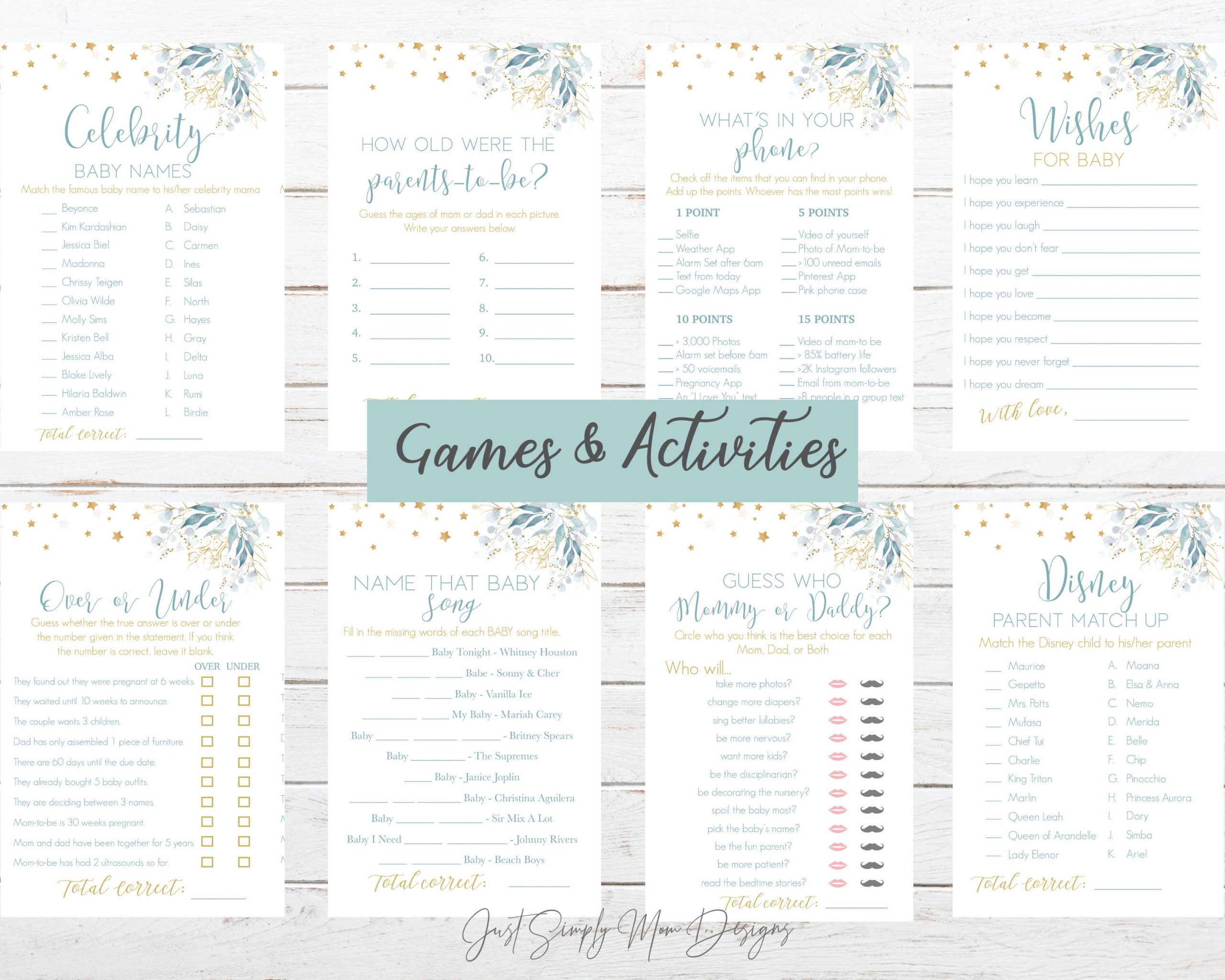 Printable Baby Shower Games + Signs + Activities - Just Simply Mom Designs